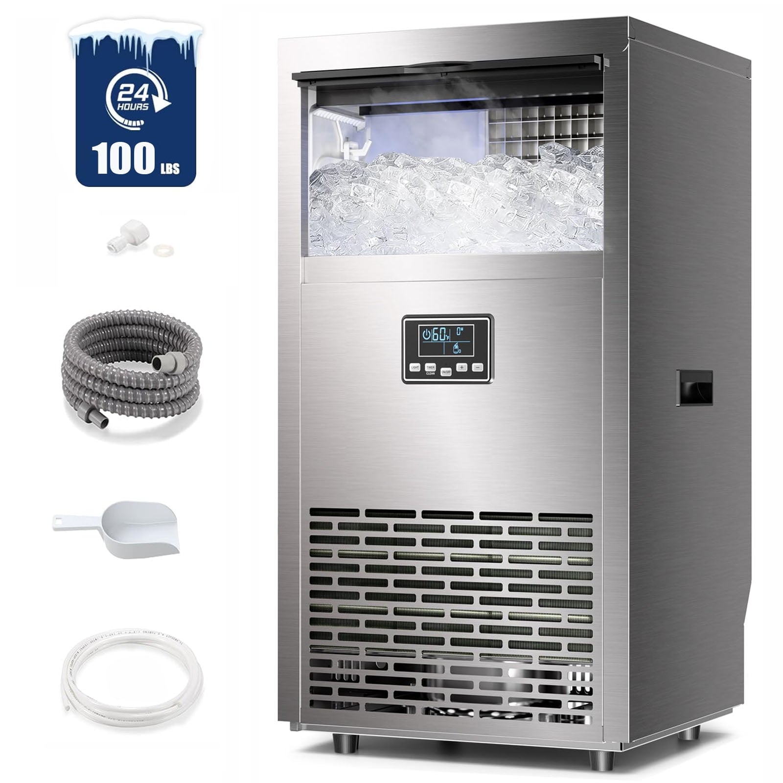 Auseo 100Lbs/24H Commercial Ice Maker, Under Counter Ice Machine with