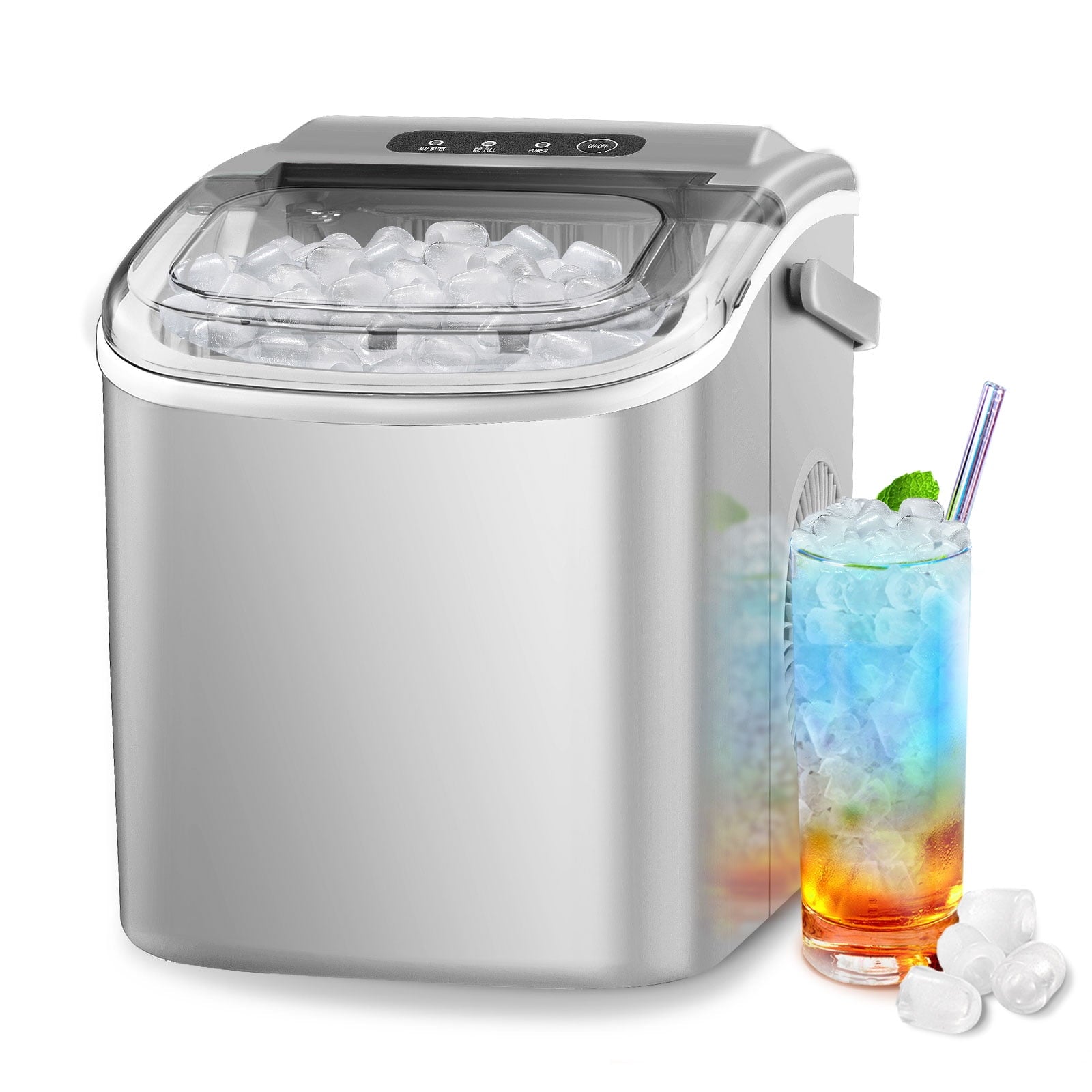 Auseo Countertop Ice Maker 26lbs/24H, 9 Bullet Ice Make in 6 Mins, Por