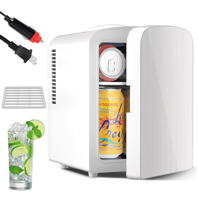 Auseo Mini Fridge Cooler Personal, Countertop, Portable 4L/6 Can Elect